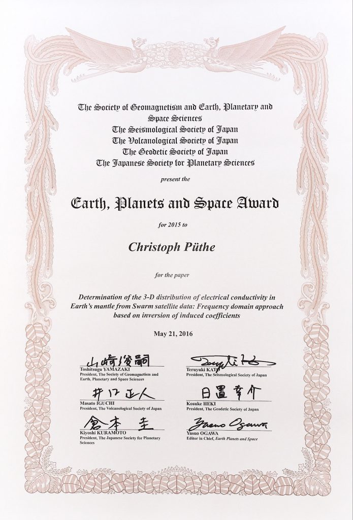 The 2015 EPS award is given to Dr. Christoph Püthe - Earth, Planets and ...